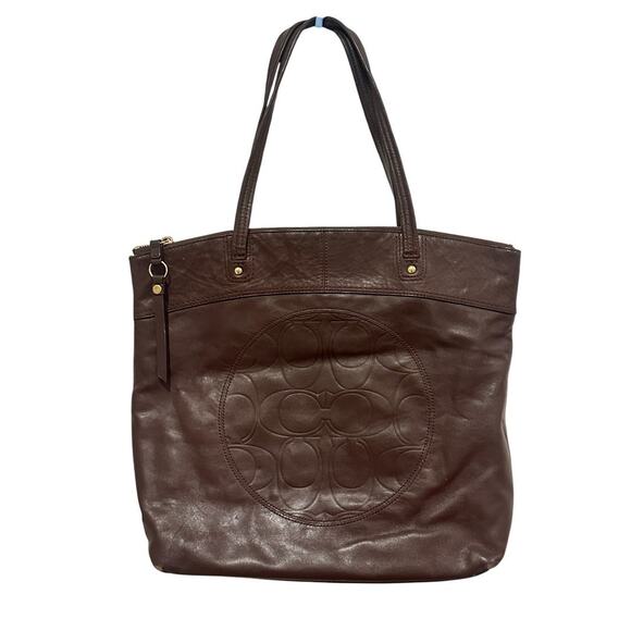 Coach | Bags | Coach Brown Laura Signature Leather Tote With Embossed ...